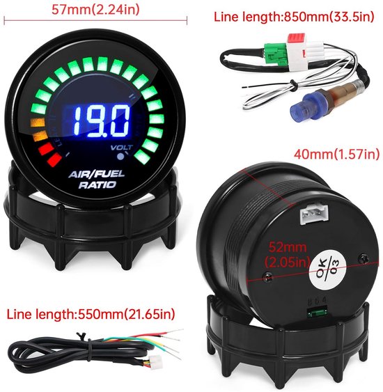 Universele Lucht-Brandstof Ratio Meter (AFR) 52mm met Blauwe LED ...