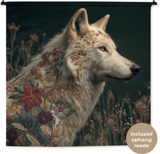 Wandkleed 150x150 cm - Wanddoek Wolf - Bloemen - Natuur - Wandtapijt ...