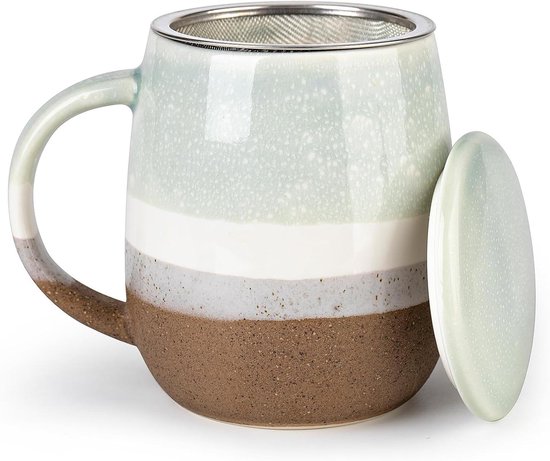 Keramische theemok met deksel en zeef, 400 ml - Grote theekop voor ...
