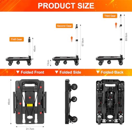 Opvouwbare Transportkar tot 150kg met 5 Wielen en Elastische Koorden ...