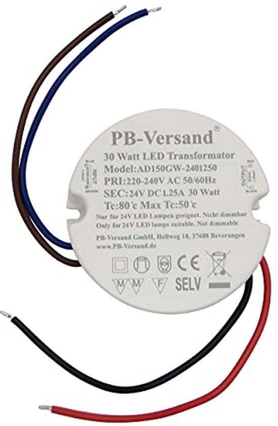 LED transformator 30 Watt 24V DC voor ronde lampen | bol