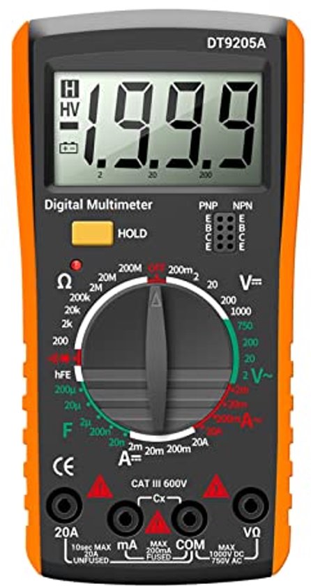 Multimètre numérique professionnel DT9205A - Voltmètre, ampèremètre et ...