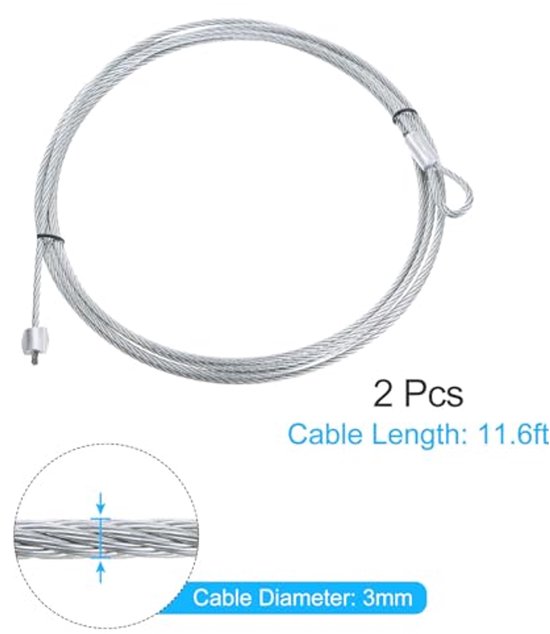 2pcs 3.5m Garage Door Cable 3mm Diameter Torsion Spring Wire Rope ...