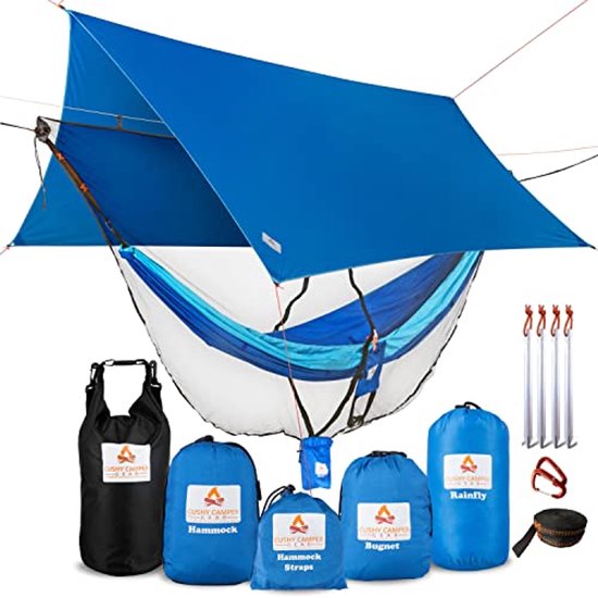Premium hangmat met regenvlieg, insectennet en boombanden - compleet ...