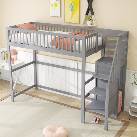 Sweiko Hoogslaper - 90x200 cm - Met kledingkast - Houten kinderbed ...
