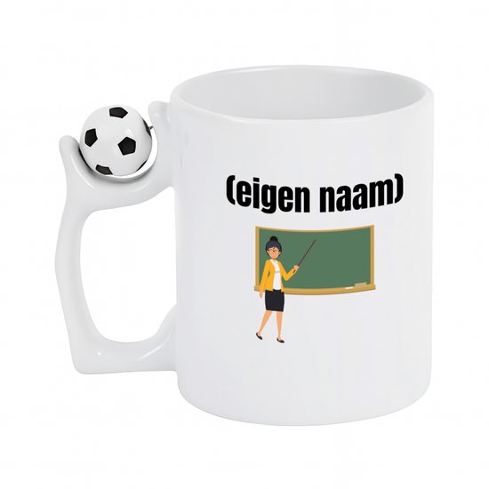 Hacebo® - docent met krijtbord met eigen naam koffiebeker met voetbal ...