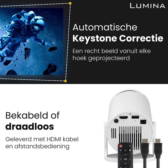 Lumina Pro Mini Beamer 2025 - 4K-ondersteuning - WiFi 6 - Bluetooth 5.2 ...