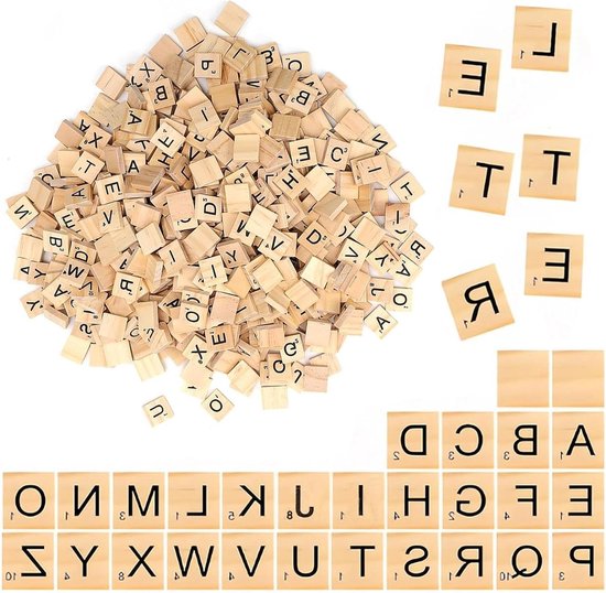 Thelau - Houten Scrabble Letters - 500 Stuks - Alfabetten voor Doe-het ...