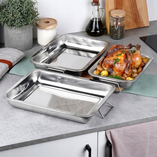 RVS Braadsledeset - 3 Maten - Oven Schalen - Bakplaten | bol
