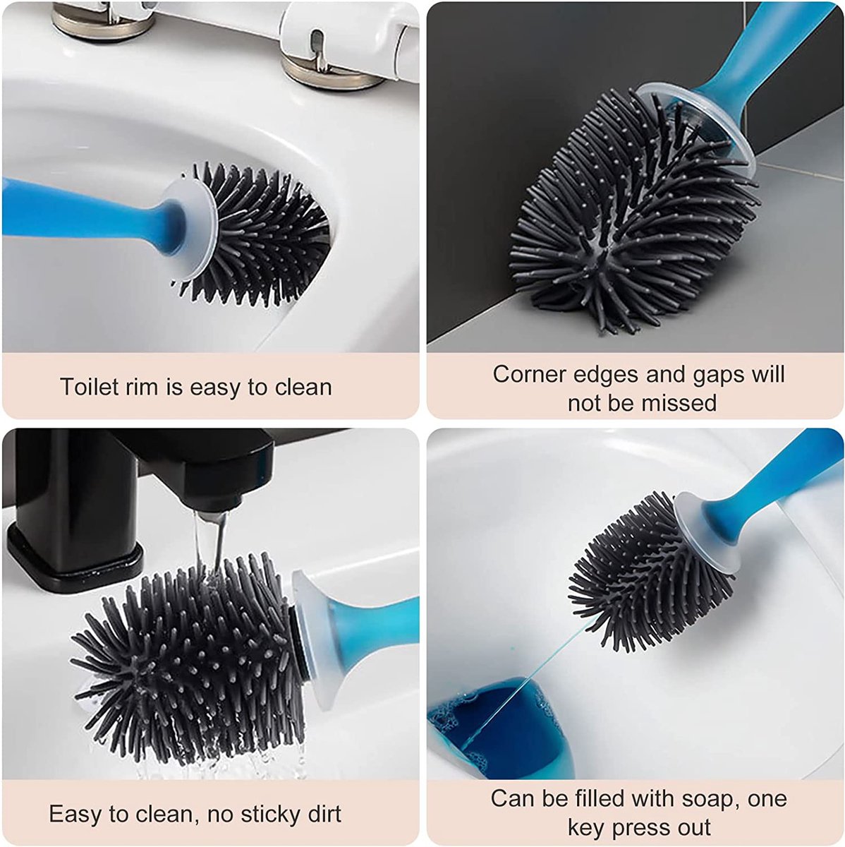 Brosse WC brosse WC en silicone avec support mural/debout, manche long remplissable de... | bol.com