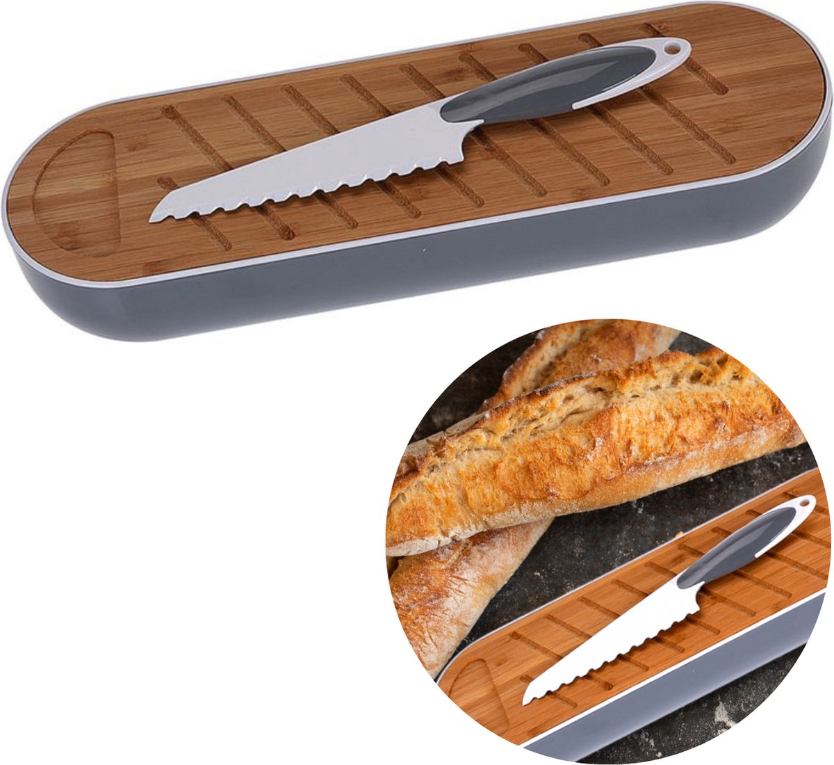 Cheqo® Stokbrood Snijplank met Broodmes - Stokbroodsnijder met Broodtrommel -... | bol.com