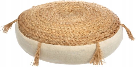 Mivida - Jute Poef - Rond - Bohemian - 38 cm - Jute - Beige - Franjes ...