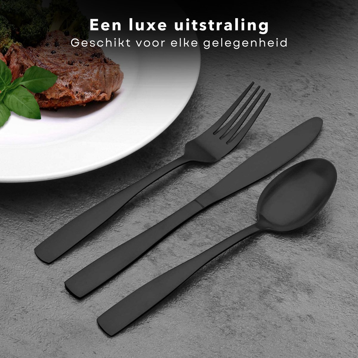 Cheqo® Luxe Mat Zwart Bestekset - Matte Zwart RVS - 16 Delig - Bestek ...