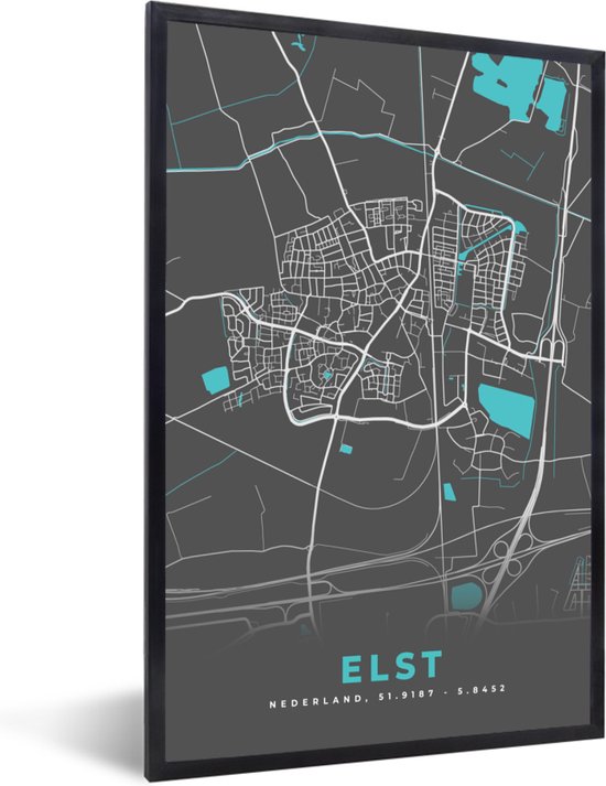 Fotolijst incl. Poster - Elst - Plattegrond - Kaart - Stadskaart ...