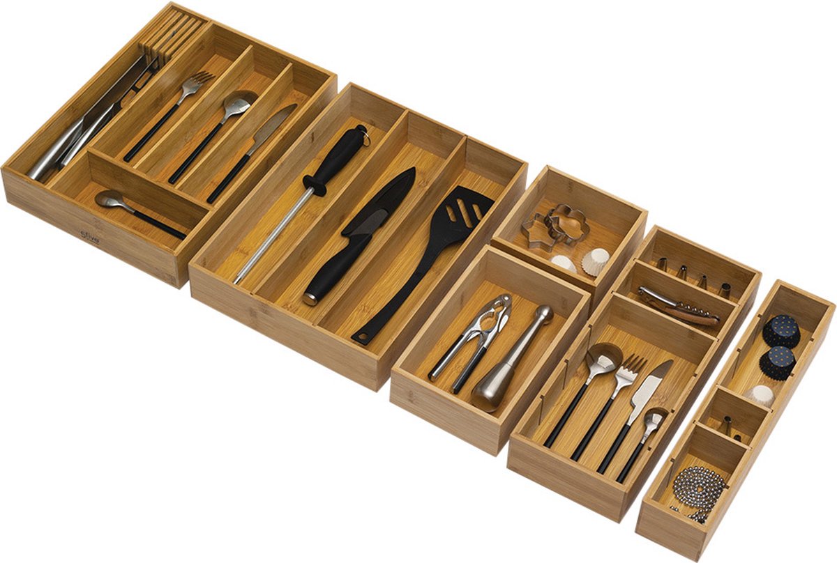 Five® Lade bamboe bakjes met uitneembare verdelers - Hout ...