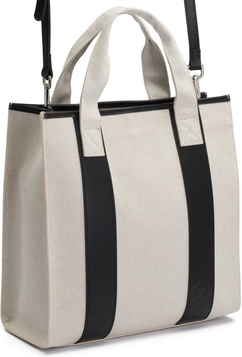 Grote beige handtas met lederen inzetstukken | bol.com