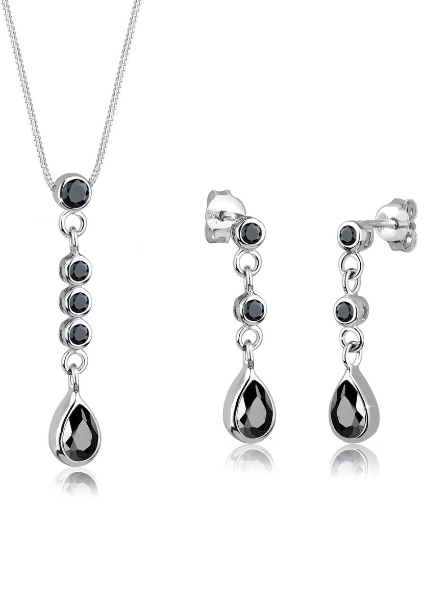 Elli Sieraden Set Dames Druppels met Zwarte Zirkonia Kristallen in 925 ...