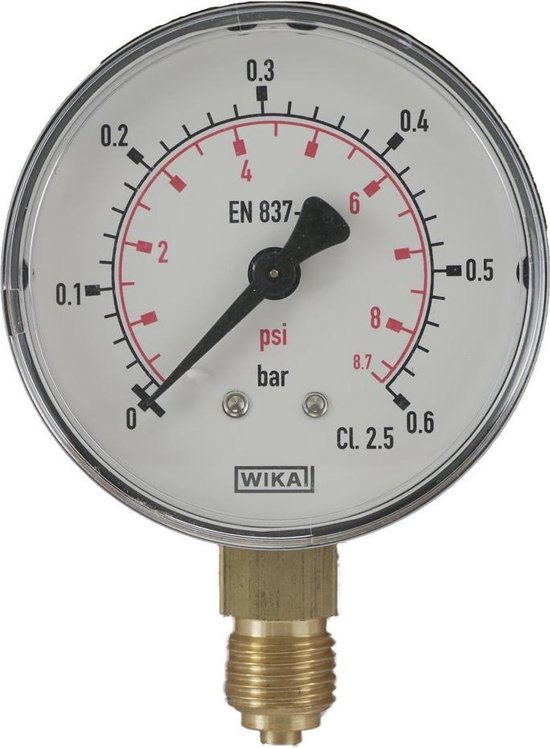 0..0.6 Bar Manometer Onderaansluiting Kunststof/Messing 63 mm Klasse 2. ...