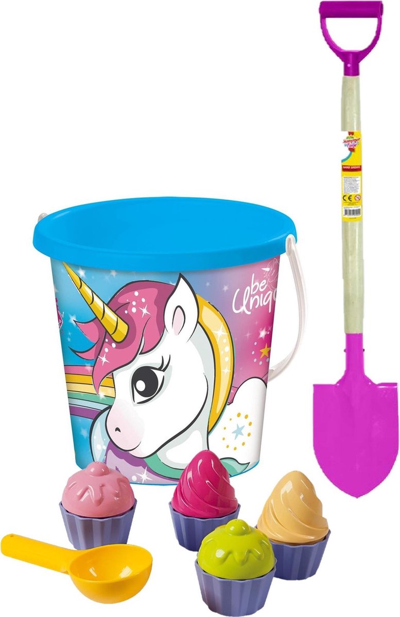Strand/zandbak speelgoed set met eenhoorn emmer, roze schep & 9-delige ...
