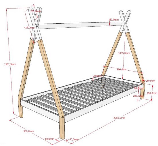 Tipi Bed 90 x 200 cm Tito Wit H158 cm | bol