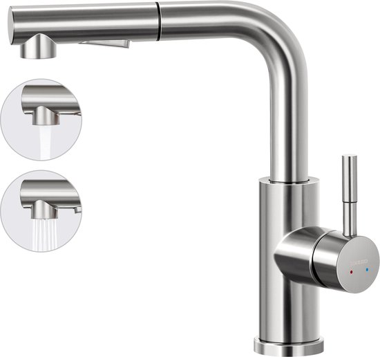 Lonheo max keukenkraan Met Uittrekbare Uitloop Chroom - Keukenmengkraan - Handdouche -... | bol