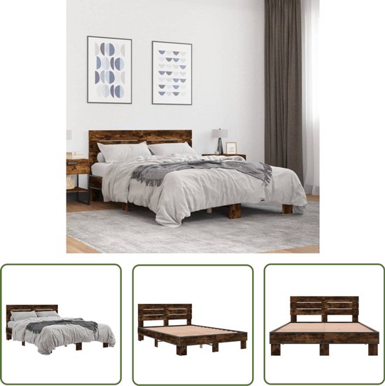 vidaXL Houten Bed - Bed Frame - Bedframe bewerkt hout metaal gerookt ...