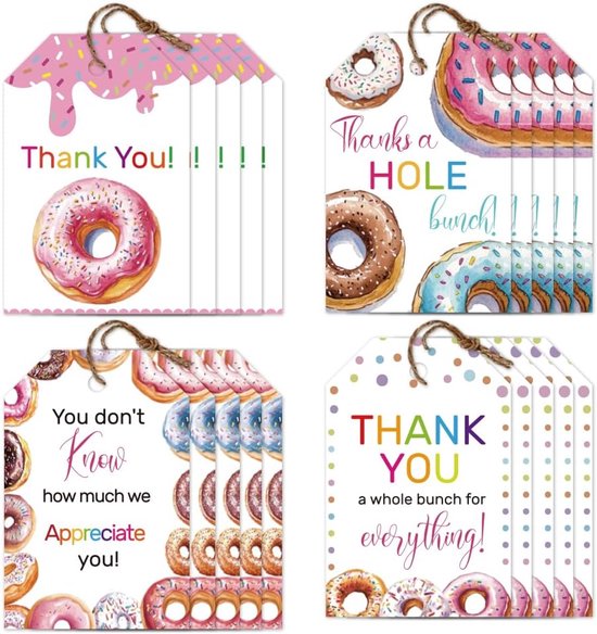 120Pcs 4 Styles Donuts Gift Tags - Dessert Paper Gift Tags met 30M ...
