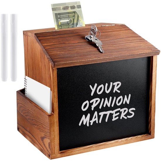 Houten suggestiedoos met slot en pen, brievenbus voor wandmontage, van ...