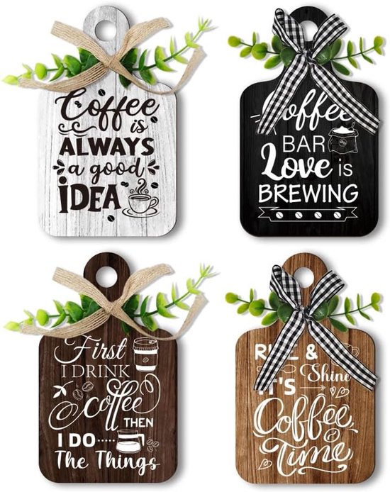 4pcs Coffee Sign - Coffee Bar Decor - Wooden Sign for Coffee Station ...