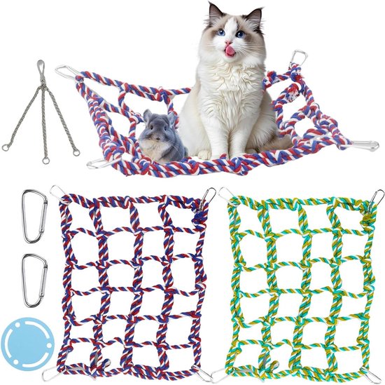 Colorful Bird Rope Net with Hanging Swing 35 × 25 cm Rat Climbing Rope ...
