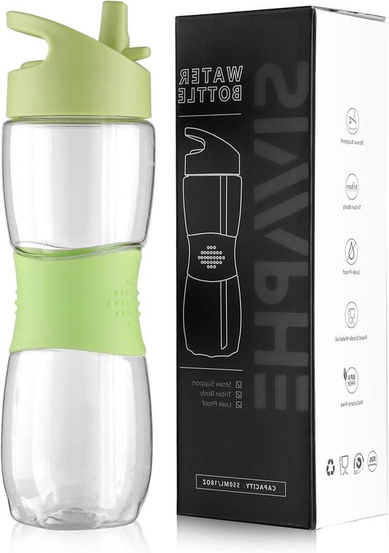 Tritan-waterfles voor kinderen met handvat en siliconen rietje - Groen ...