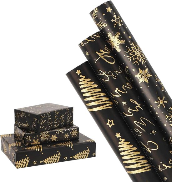 Kerstpapier: 3 rollen 44 cm x 3 m - Sneeuwvlok en Kerstboom ...