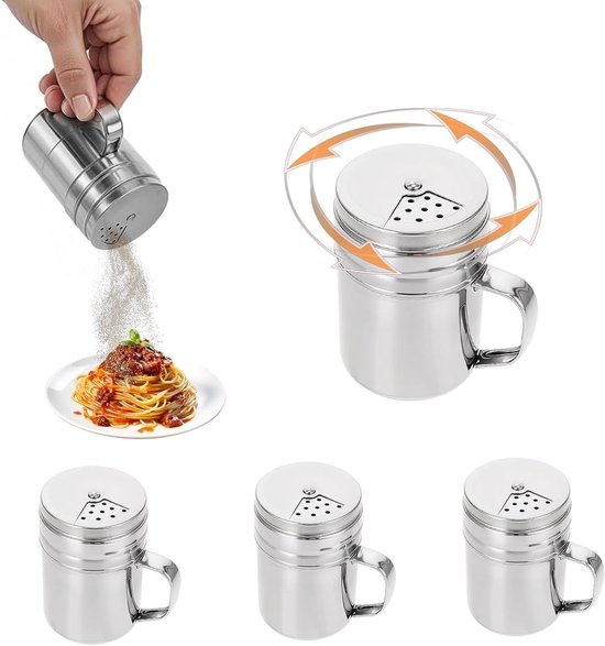 Allecto Plus - Set van 4 Zout- en Pepervaatjes van Roestvrij Staal (Ø 5 cm, H 7,8 cm)... | bol