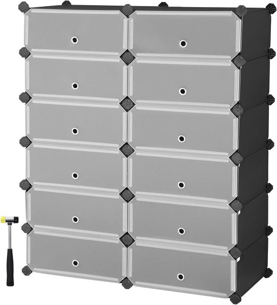 Plastic Rectangular Shoe Rack with 12 Compartments DIY Screw Shelving ...