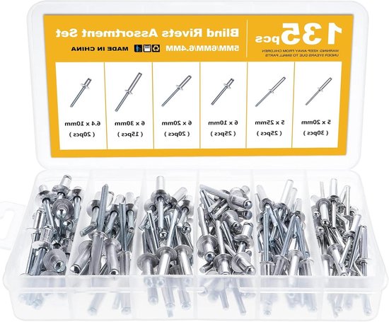 135-delige set aluminium klinknagels in 6 maten voor diverse ...