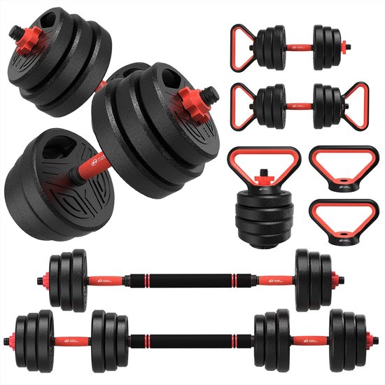 NELLA 3-in-1 Dumbbell - Barbell Set 20 kg - Verstelbare Halterset met ...