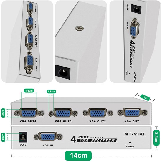 VGA Splitter 1 in 4 Out Monitor VGA Verdeelkast 4 Poorten | bol