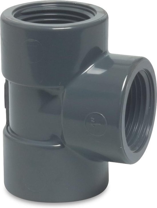 Mega T-stuk 90° PVC-U 40 mm x 16 mm x 40 mm lijmmof 16bar grijs | bol