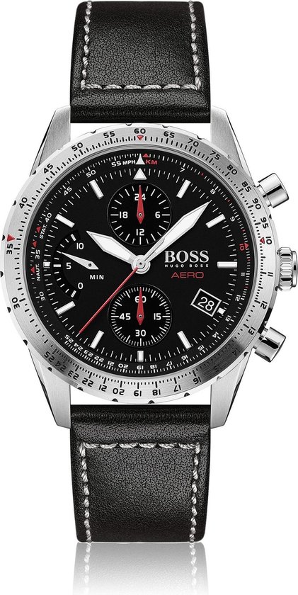 BOSS HB1513770 AERO - Polshorloge - Leer - Zwart - Ø 44 mm | bol