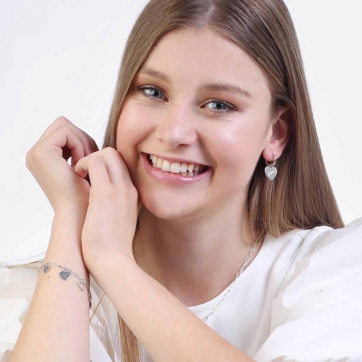 Lucardi - Dames Oorringen met hanger hart/love - Oorbellen - Cadeau - Echt Zilver -... | bol.com