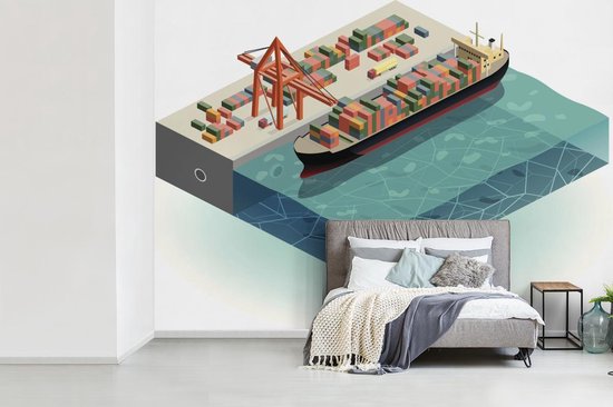 Behang - Fotobehang - een haven vol containers - Breedte 385 cm x ...
