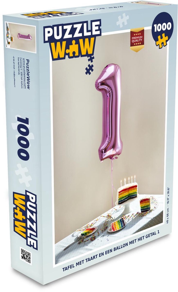 Puzzel Tafel met taart en een ballon met het getal 1 - Legpuzzel ...
