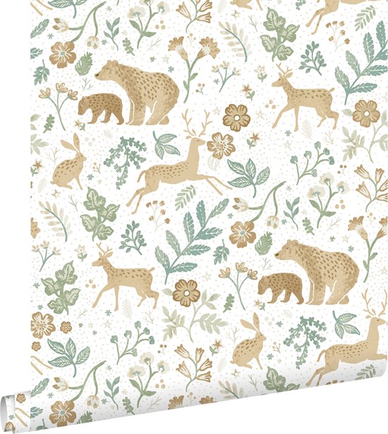 ESTAhome behang bos met bosdieren groen en beige - 0.53 x 10.05 m ...
