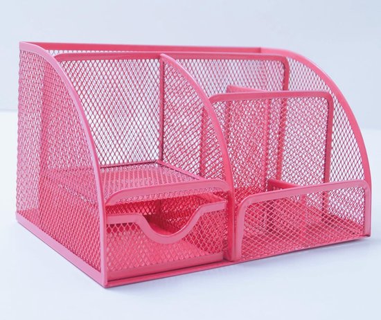 Roze bureau-organizer, bureau-organizer, metalen gaas kantoorschap met ...
