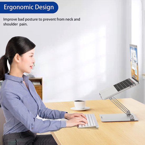 LS10 aluminium laptophouder, ergonomische verstelbare notebookstandaard ...