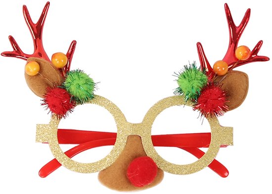 Feestelijke Kerstbril - Rendier Rode gewei | bol
