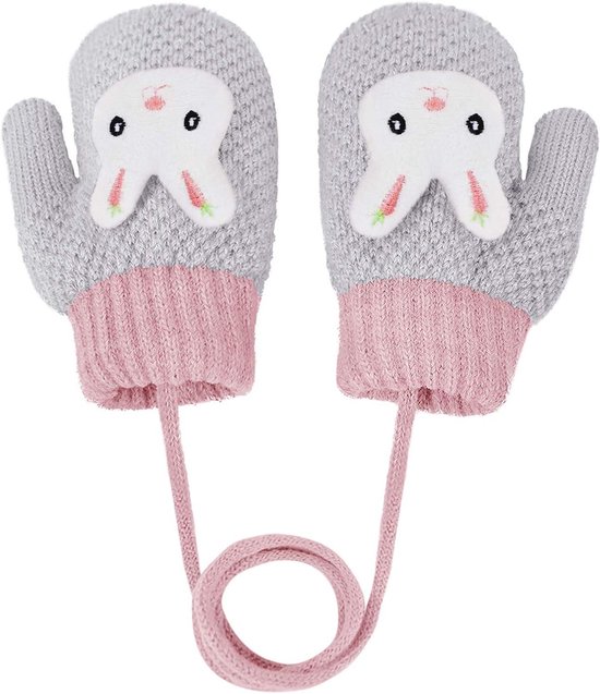 Gebreide wanten voor baby's en peuters 1-6 jaar grijs konijn met ...