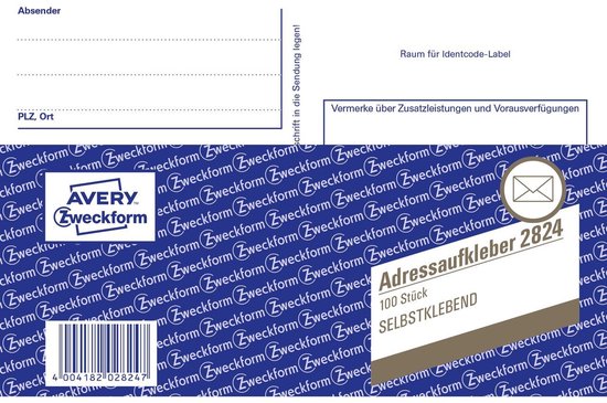 Avery 2824, Wit, Rechthoek, A6, Papier, 148 mm, 105 mm | bol
