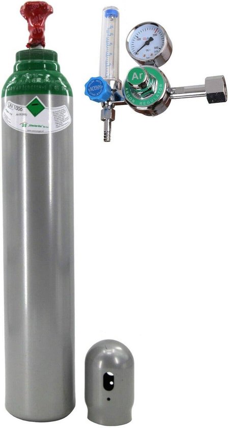 Argon gasfles 8 liter 200 bar - inclusief gasregelaar met rotameter | bol