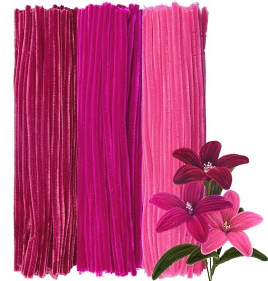 300 Stuks Pastel Rood Chenilledraad voor Knutselen - 30 cm Lang en 8 mm ...
